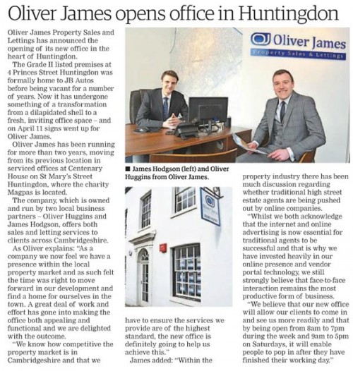 Oliver James office opens in Huntingdon | Oliver James Estate Agents